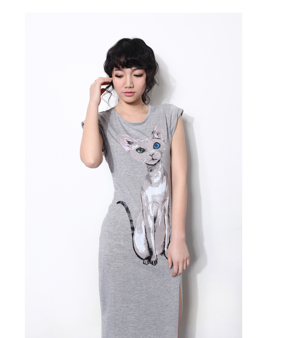 Elastic Kitty Pattern Slim Dress on Luulla